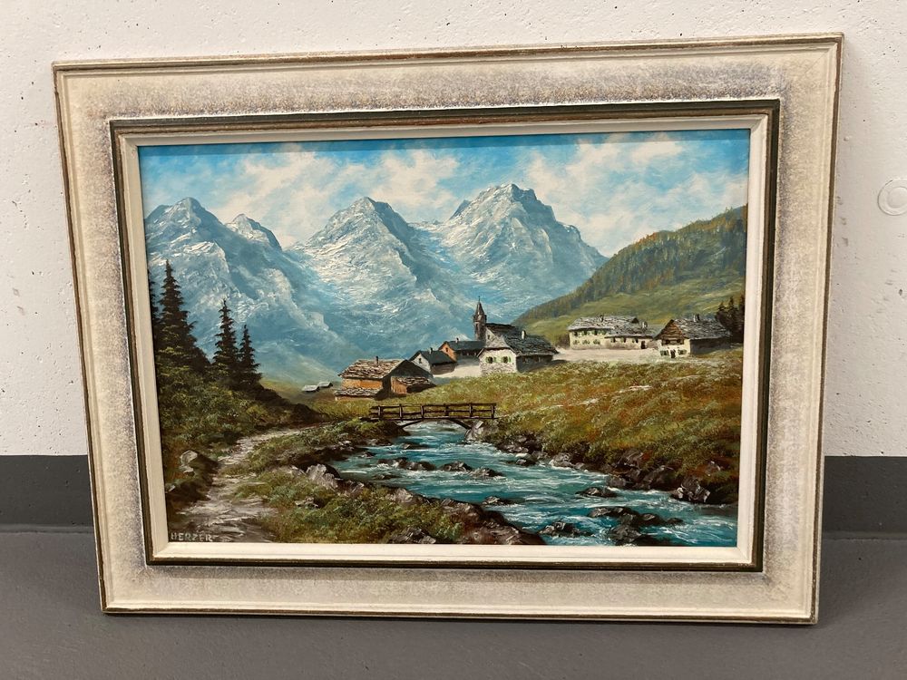 Ölgemälde Berglandschaft, signiert von Herzer, gerahmt (Gebraucht) in Schaffhausen für CHF 35 ...