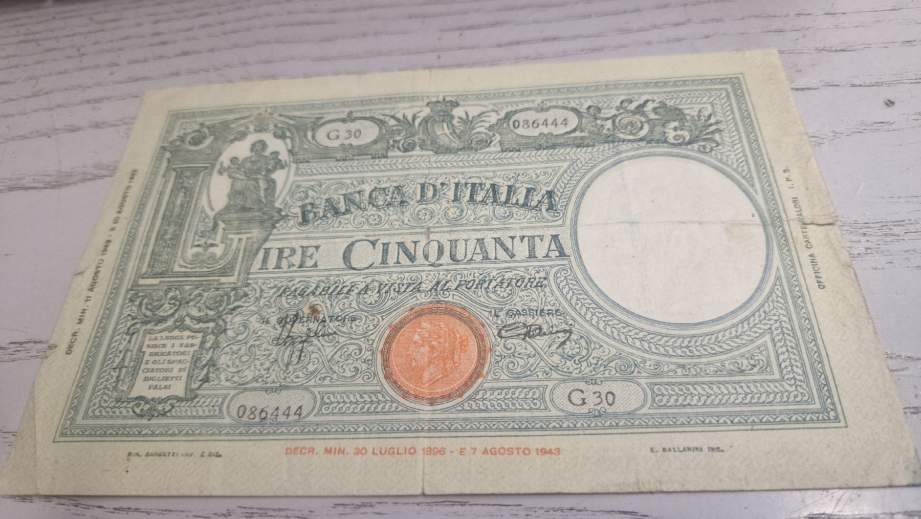Italienische 50 Lire Banknote, 1943, Top Zustand! (Gebraucht) in ...