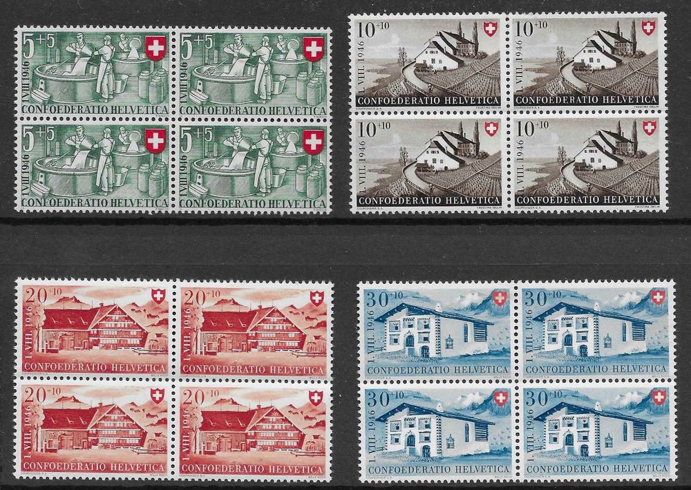 1946:Pro Patria Viererblock Serie No B30-B33 ** (Gebraucht) in Walperswil für CHF 3 – mit ...