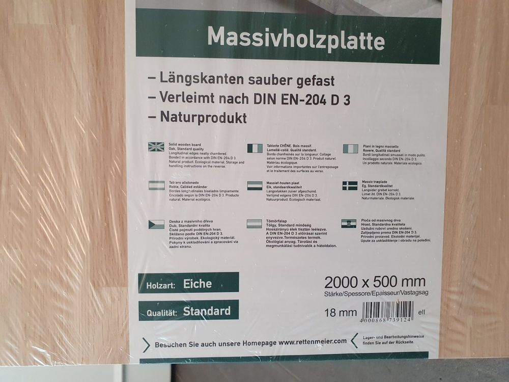 Eiche Massivholz Bretter, 2000 x 500 mm (Neu und originalverpackt) in ...