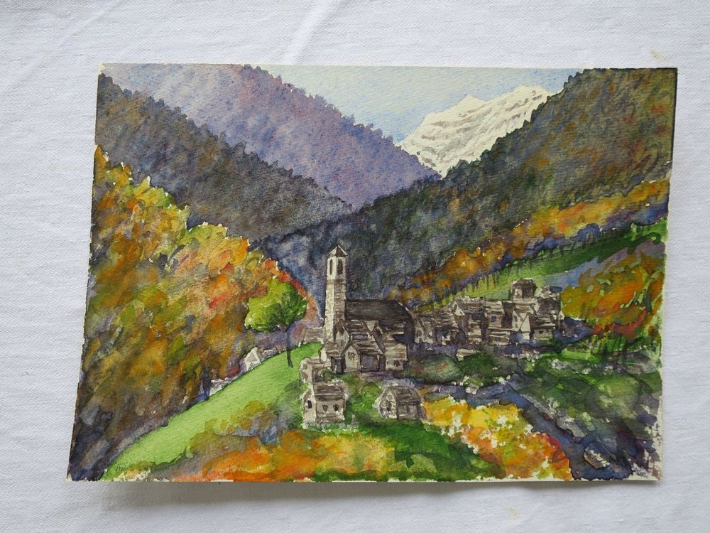 Aquarell Schweizer Bergdorf (Gebraucht) in Zürich für CHF 15 – mit Lieferung auf Ricardo kaufen