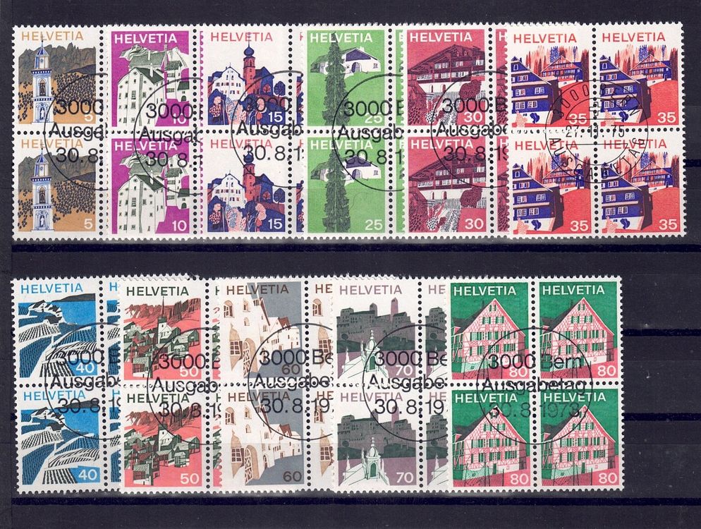 Dauermarken 1973, Einzeln, Paare, Viererblocks, ET-Stempel (Gebraucht) in Näfels für CHF 1.5 ...