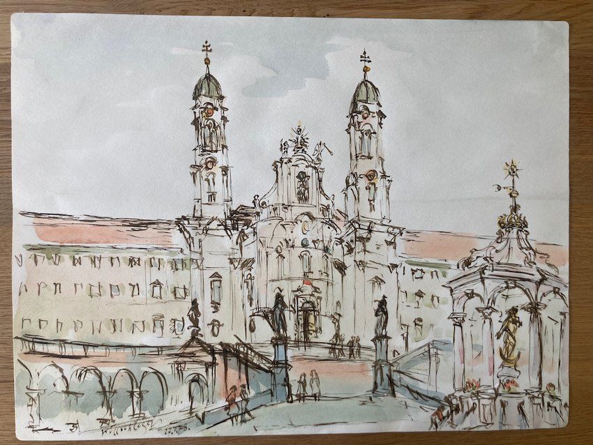 Aquarell Kloster Einsiedeln von Hans Wullschleger (ID b4051) (Gebraucht) in Gelterfingen für CHF ...