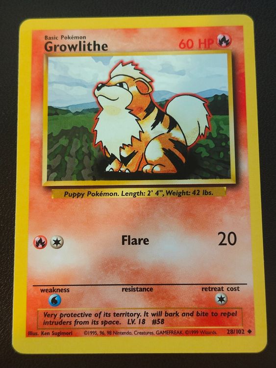 Growlithe 28 1999 Pokemon Base Set Unlimited NM English (Neu (gemäss ...