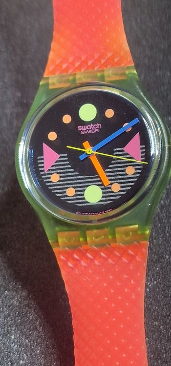 1990 RARE Swatch GL102 TOUR Vintage Neon Orange Gelb, 34mm (Neu und ...