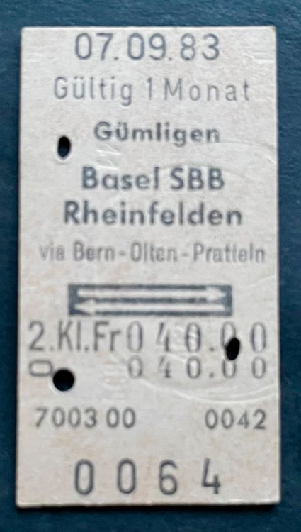Gümligen Basel SBB Rheinfelden v. Bern -Olten Billett 1983 | Kaufen auf Ricardo