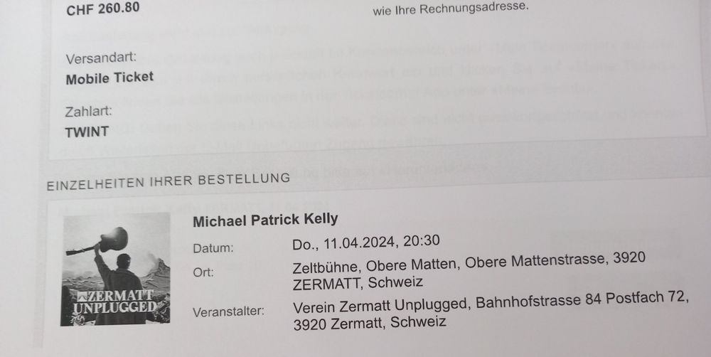 Konzerttickets Michael Patrick Kelly Zermatt Do. 11.04.24 (Gebraucht ...