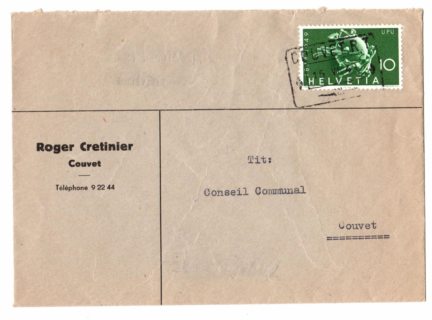 🇨🇭 Couvet R. T. 1949 - Oblitération de Gare (Gebraucht) in Chavornay für CHF 4 – mit Lieferung ...