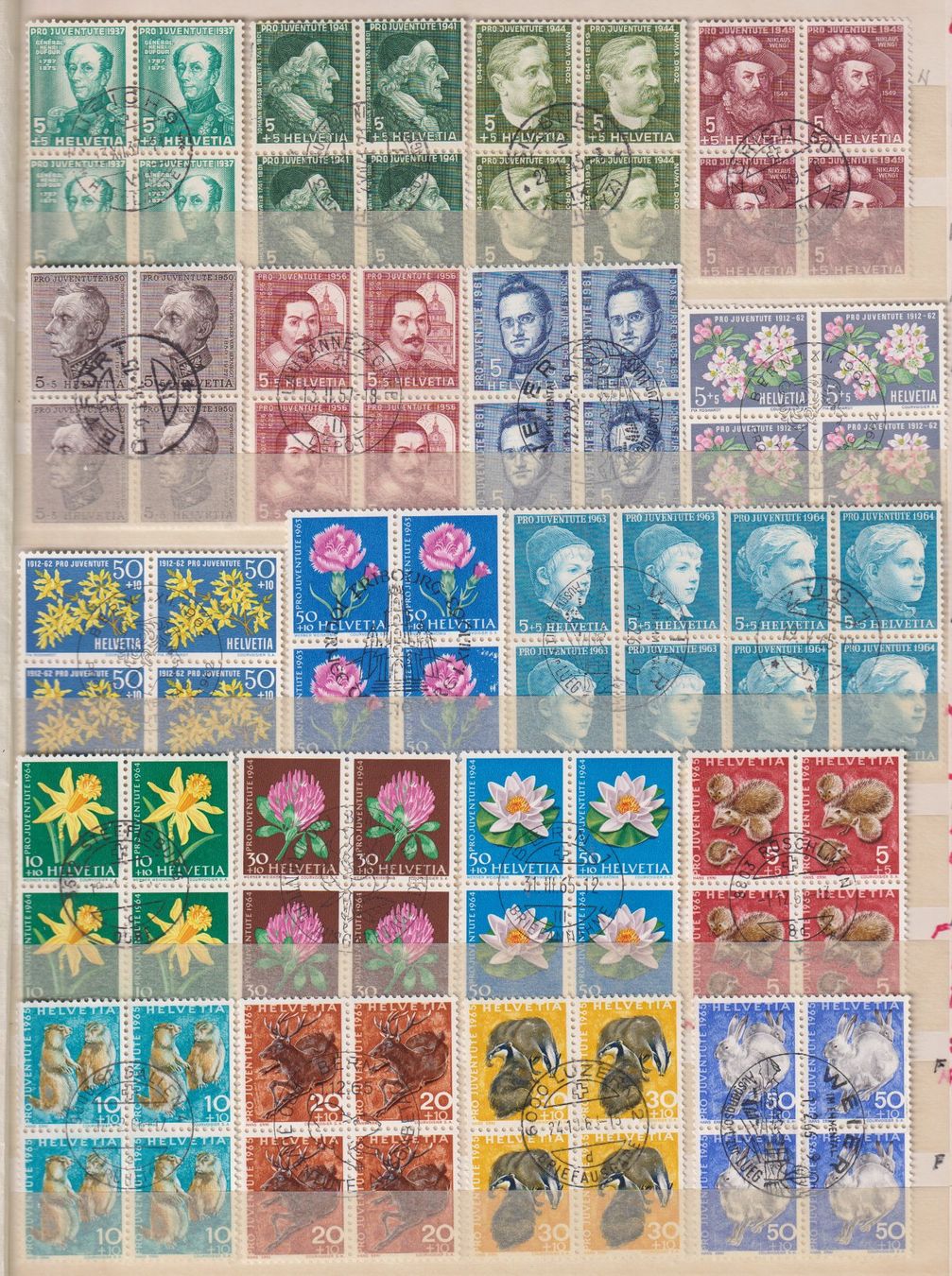 PJ 4-er-Blocks. 49 versch. ETS od. zentr. Rundstempel (2) (Gebraucht ...