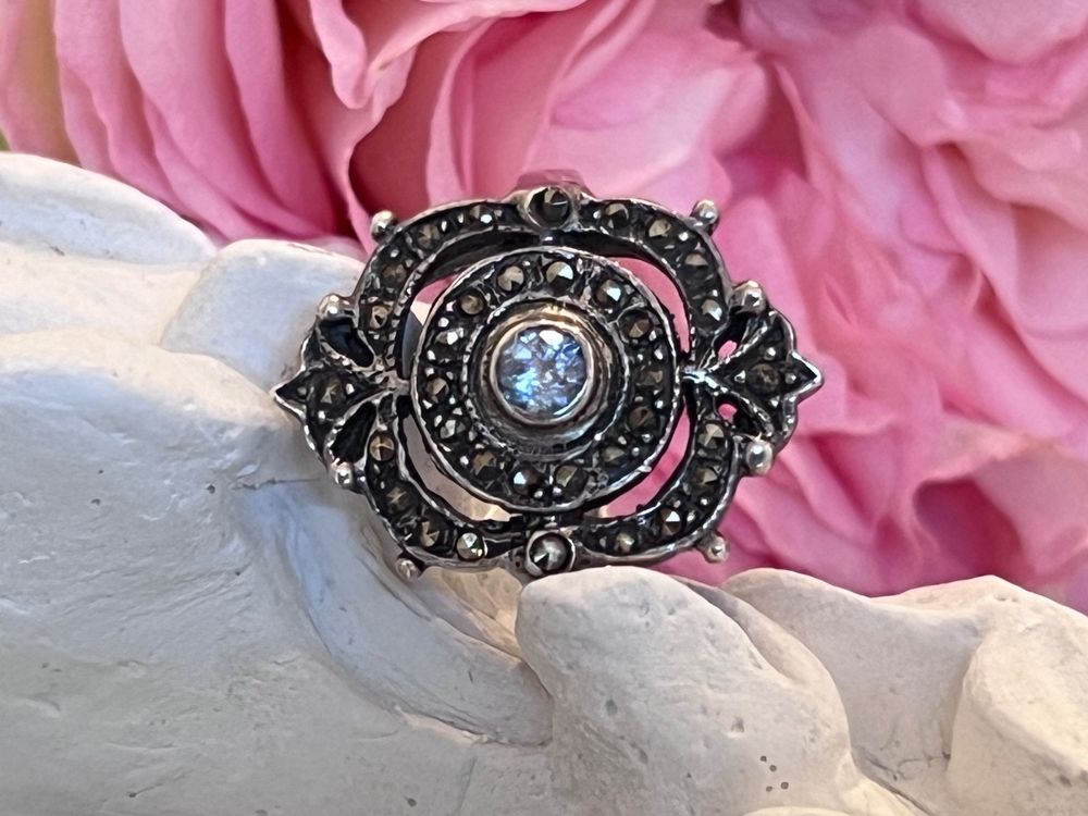 Art Deco Ring Silber mit Aquamarin u. Markasiten Gr: 59,5 | Kaufen auf ...