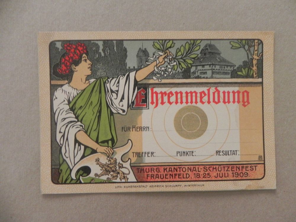 Ehrenmeldung Karte Schützenfest Tir 1909 Frauenfeld Medaille (Gebraucht) in Siebnen für CHF 65 ...