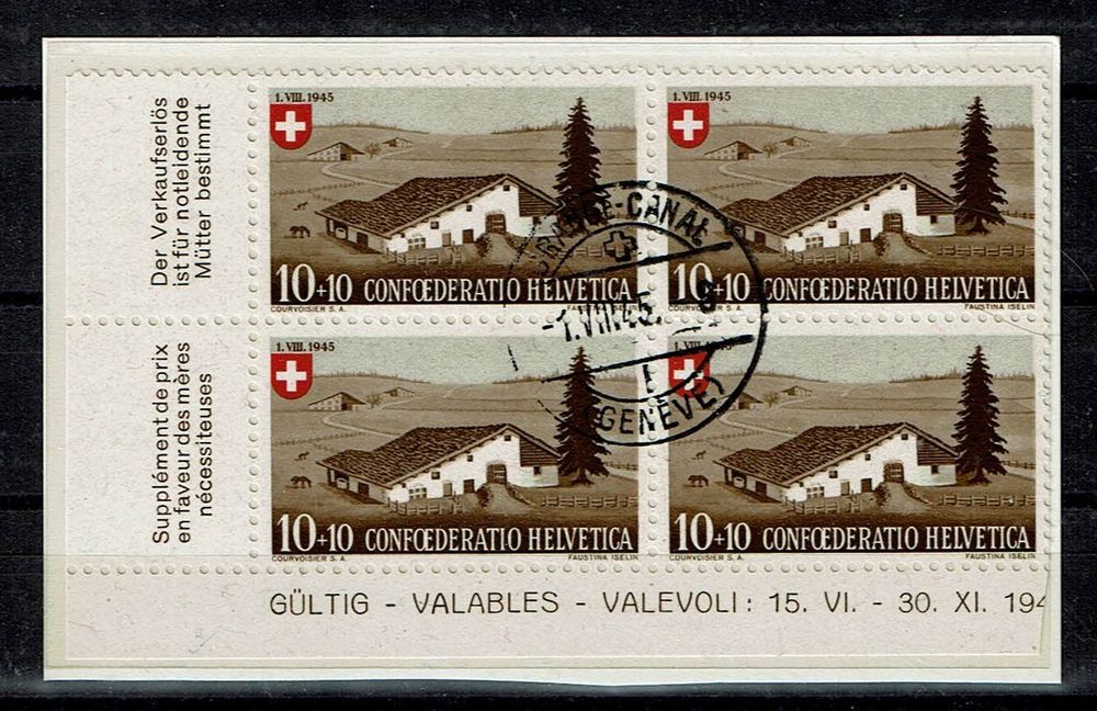 NEID/Pro Patria B27 bloc 4 oblit. Grange-Canal variété 2.01 (Gebraucht) in Neuchâtel für CHF 8 ...