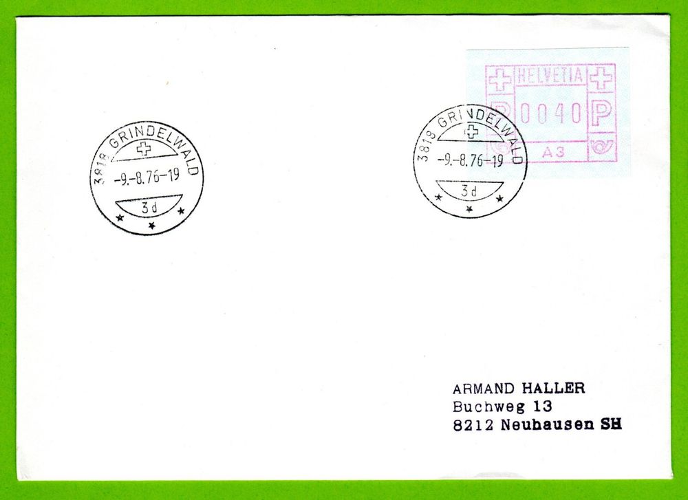 1976 FDC A3 Automatenmarke Grindelwald SBK 80.-- (Gebraucht) in Stein ...