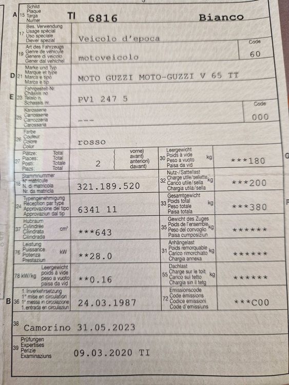 Moto Guzzi V65tt Veteran (Gebraucht) in Glattfelden für CHF 2450 – nur ...
