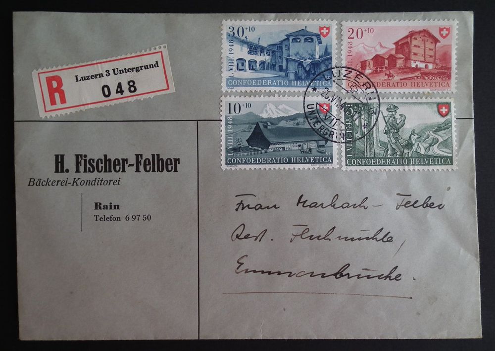 1948 R-Brief von Luzern nach Emmenbrücke Bundesfeier Satz | Kaufen auf Ricardo