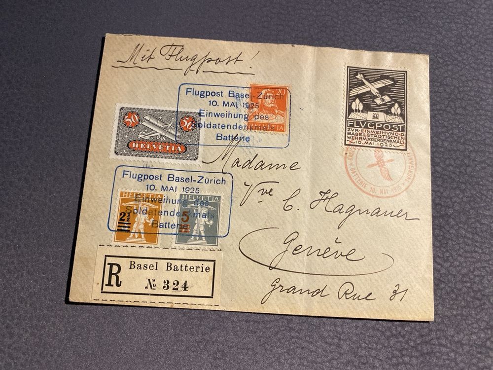Flugpost Brief 19. Mai 1925,Soldatendenkmal Batterie Basel (Gebraucht ...