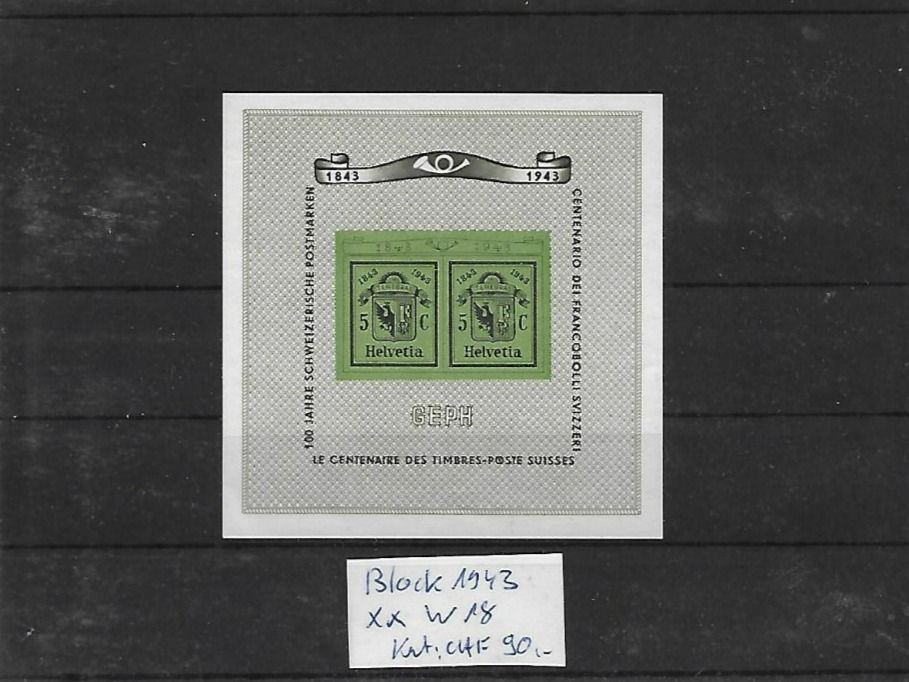 Block 1943 ** W18 Kat: CHF 90.- (Neu (gemäss Beschreibung)) in Basel für CHF 6 – mit Lieferung ...
