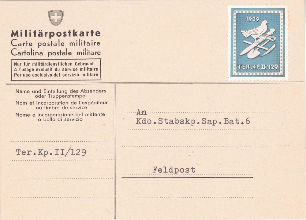 Feldpost mit ...... Territorial Blauer Punkt in Flügel (Gebraucht) in Bazenheid für CHF 5 – mit ...