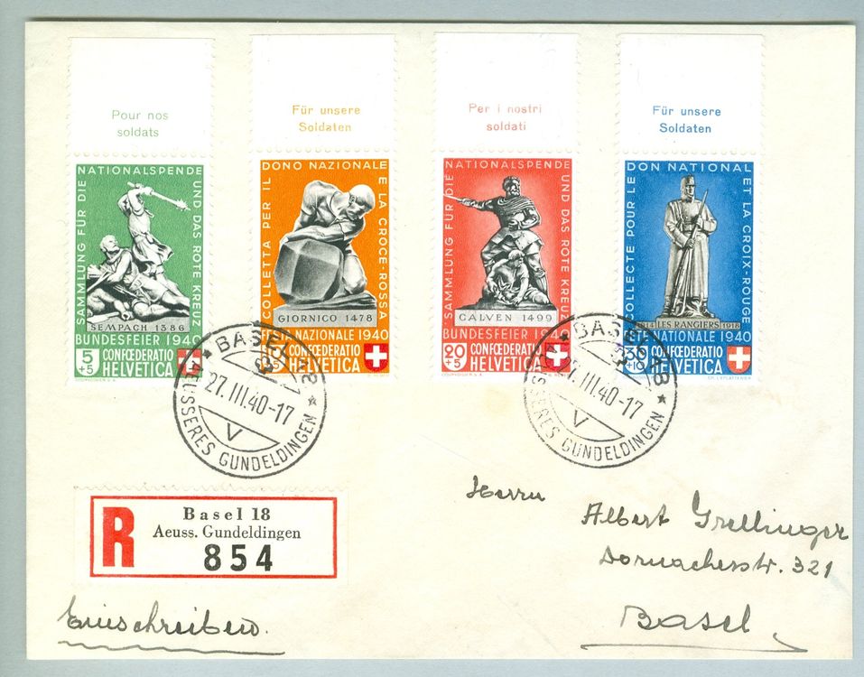 1949 Schweiz Pro Patria Satzbrief (Gebraucht) in Zürich für CHF 12 – mit Lieferung auf Ricardo ...