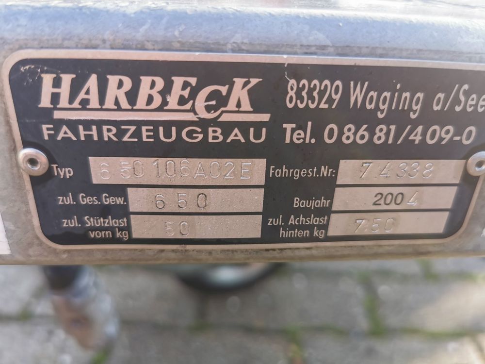 Harbeck Bootstrailer 650 kg mit Ausweis (Gebraucht) in Singen für CHF ...