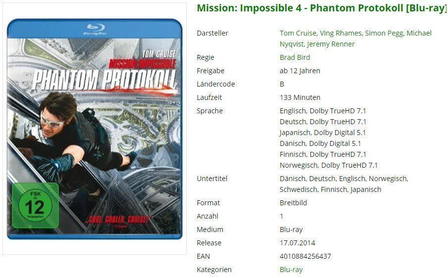 Mission Impossible 4 - Phantom Protokoll (Gebraucht) in Buchrain für CHF 5 – mit Lieferung auf ...