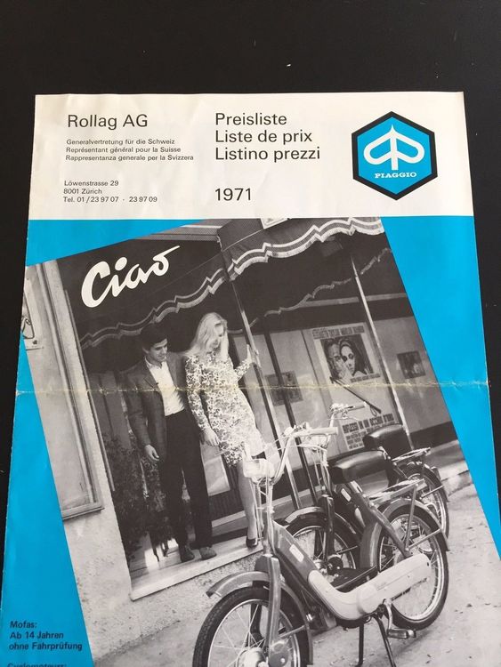 Piaggio Vespa Ciao Ape Preisliste 1971 | Acheter sur Ricardo