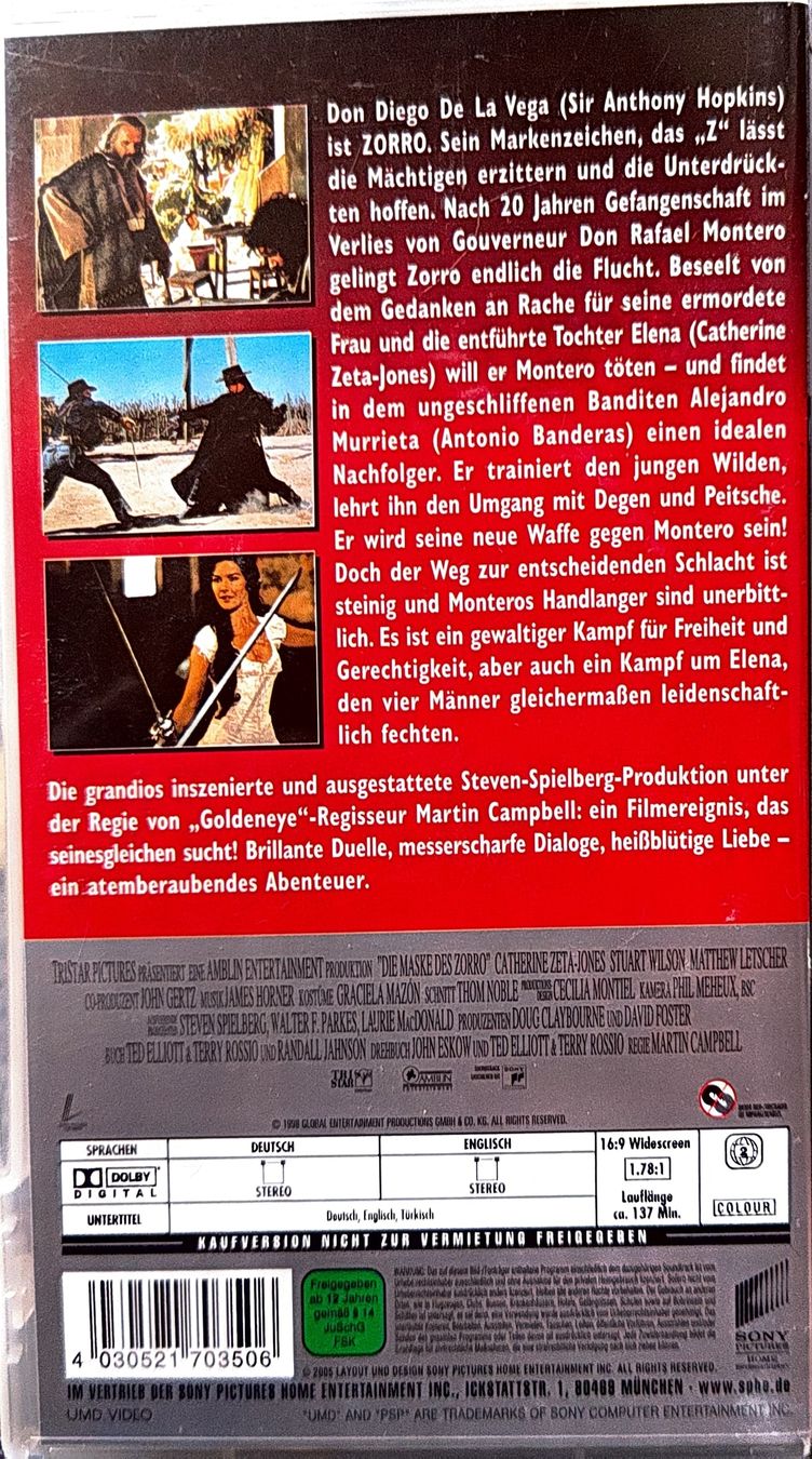 The Mask of Zorro on UMD for PSP - Movie (Gebraucht) in Lausanne für ...