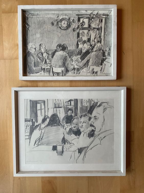 2 tolle Zeichnungen/Mischt. „In der Baiz“, Paul Grolimund (Gebraucht ...