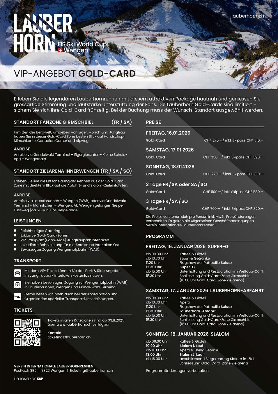 1 Lauberhorn Gold-Card Super-G Girmschbiel Freitag 16.01.26 (Neu und ...