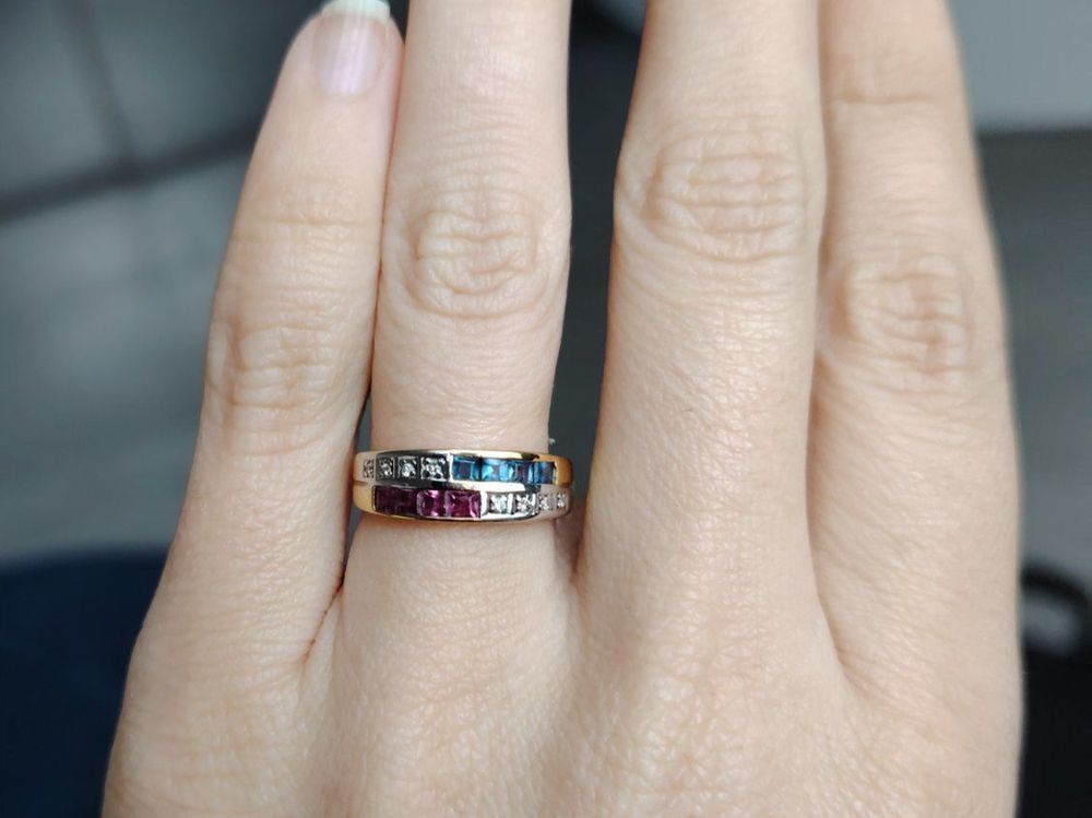 Gelbgoldring 18kt mit Saphiren, Rubinen und Diamanten (Gebraucht) in ...