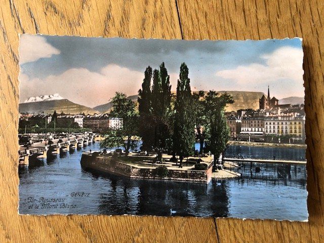 Antike Postkarte, Genf, Ile Rousseau et le Mont Blanc (Gebraucht) in Basel für CHF 15 – mit ...