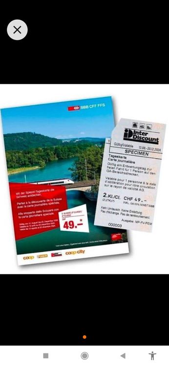 Tageskarte SBB 2. Klasse GA (Neu und originalverpackt) in Binningen für CHF 25 – nur Abholung ...