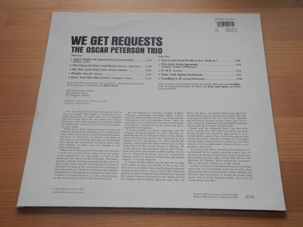 OSCAR PETERSON TRIO - WE GET REQUESTS - VERVE | Kaufen auf Ricardo