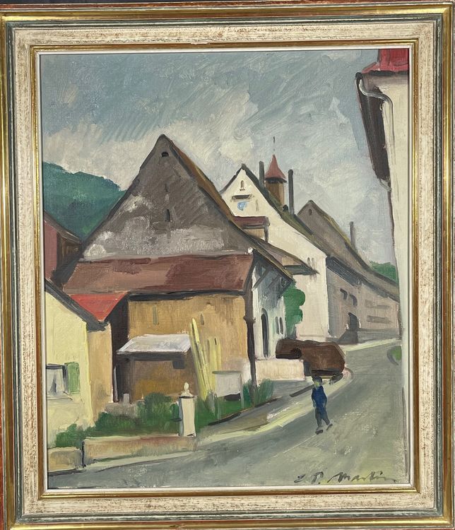 Strassenszene Gemälde unleserlich Signiert | Kaufen auf Ricardo