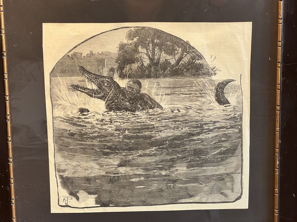 Antike Kupferstich aus Kolonialzeit / Kampf mit der Krokodil | Kaufen auf Ricardo