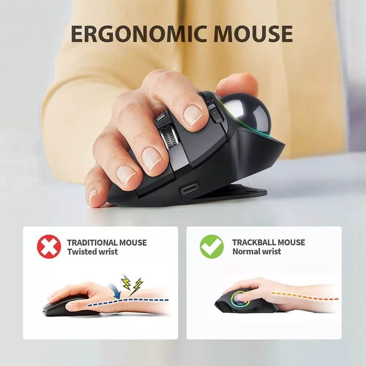 Maus, Bluetooth-Trackball-wiederaufladbar, RGB, ergonomisch (Neu und ...
