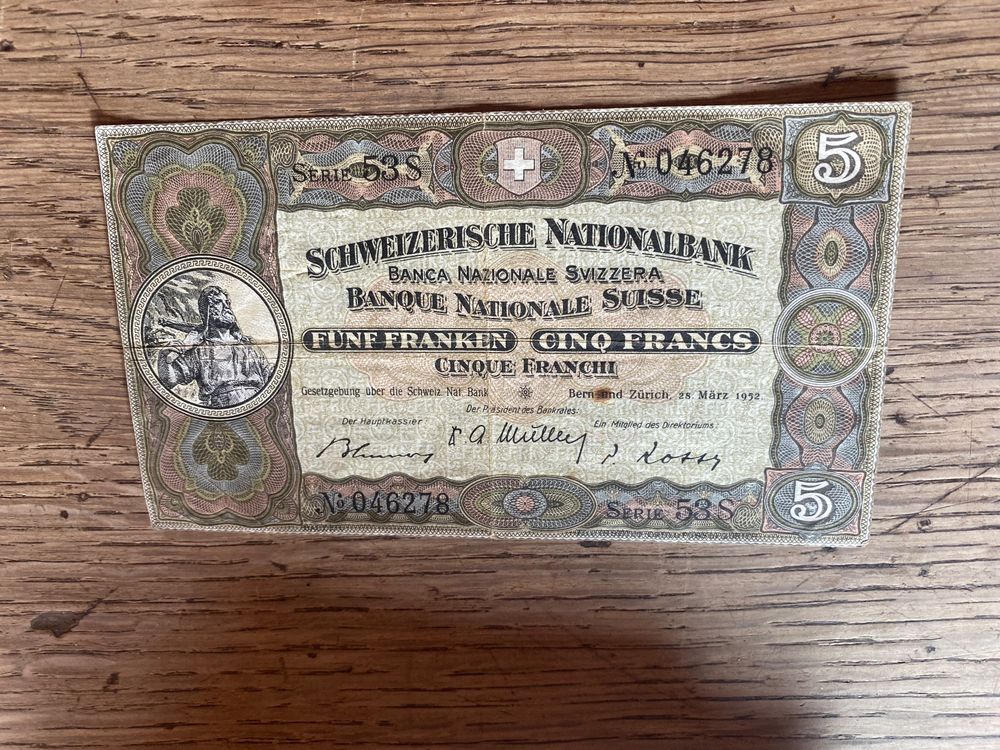 Billet suisse banknoten 5chf 1952 | Kaufen auf Ricardo