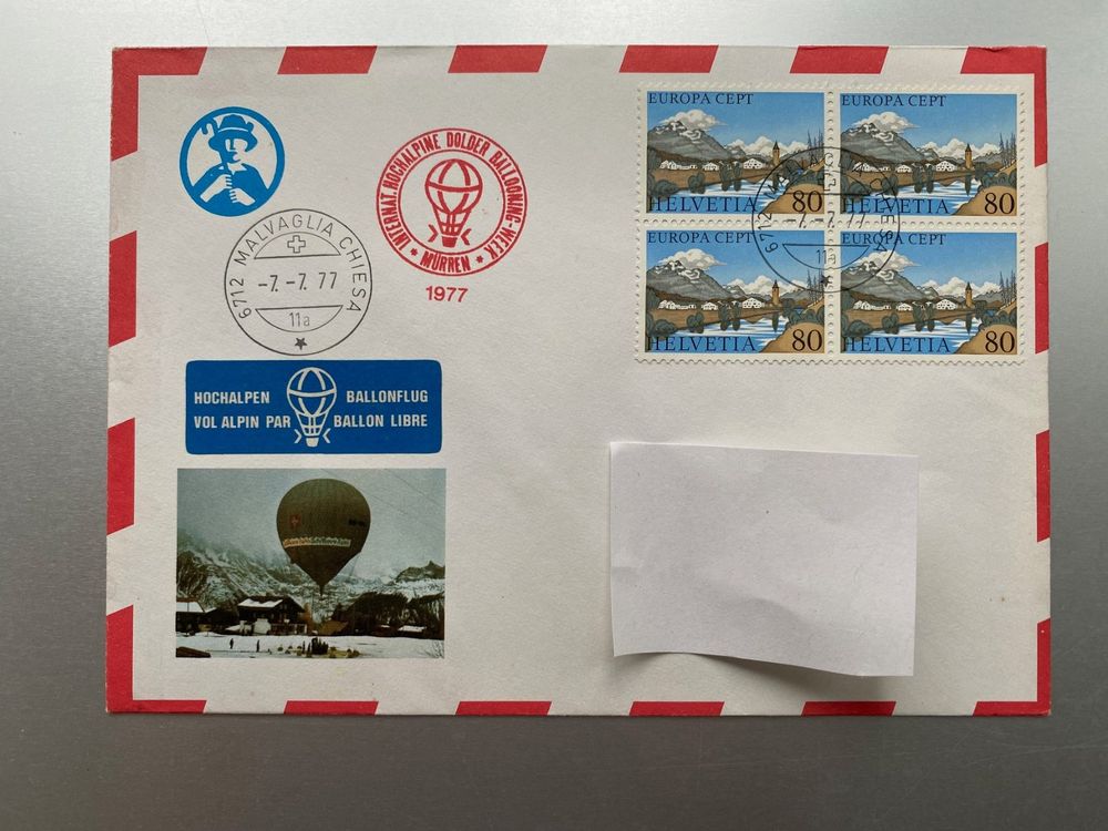 Sonderbrief Ballonflug Hochalpen 1977 Poststempel Malvaglia (Gebraucht ...