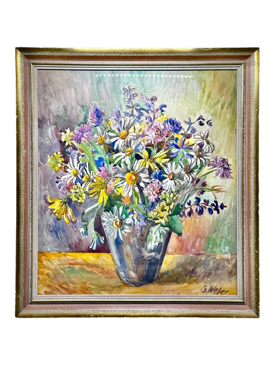G. WEBER 1955 Aquarelle nature morte bouquet de fleurs (Gebraucht) in ...