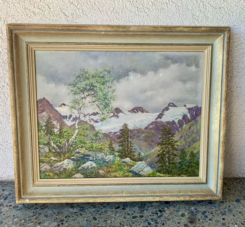 Oelbild Gebirge mit Birke | Kaufen auf Ricardo