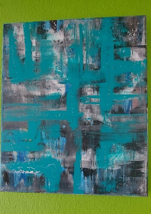 Bild in Türkis-Grau, Unikat, von mir selbstgemalt 50×60 (Neu (gemäss Beschreibung)) in Riehen ...