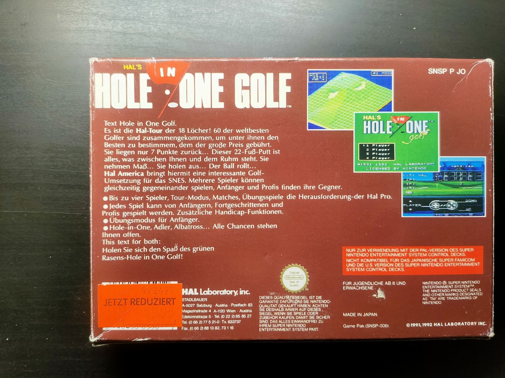 Super Nintendo SNES – HAL’s Hole in One Golf – OVP + Modul (Gebraucht ...