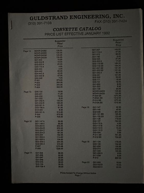 Prospekt von 1992, Guldstrand Engineering Inc. Für Corvette (Gebraucht ...
