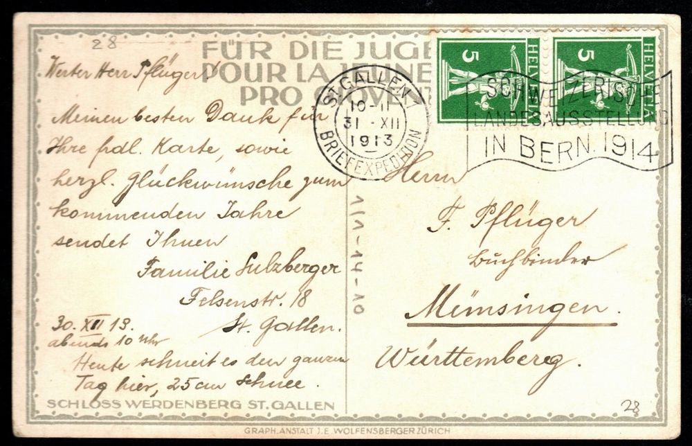 PJ Karte 28 von 1913 Schloss Wedenberg St. Gallen ab 1.- (Neu und ...