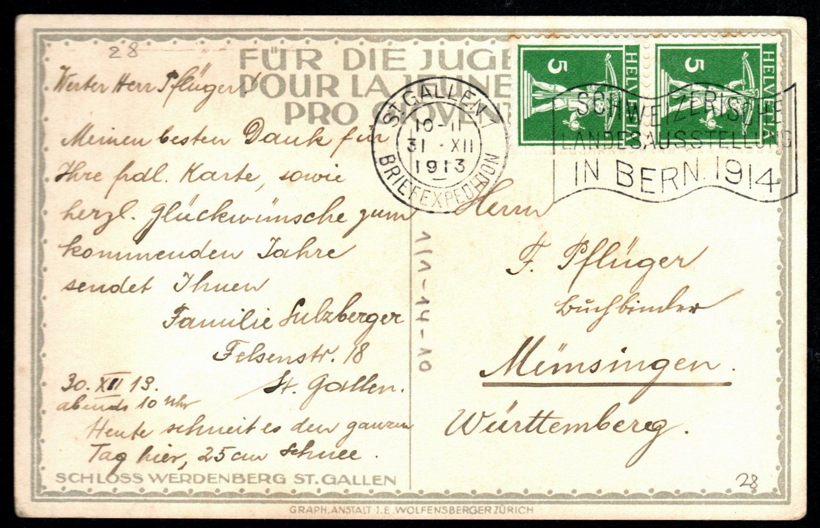 PJ Karte 28 von 1913 Schloss Wedenberg St. Gallen ab 1.- (Neu und ...