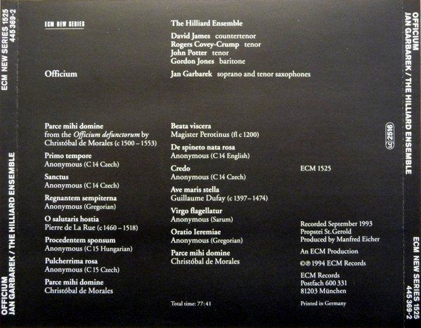 Jan Garbarek [ECM] with the Hilliard Ensemble - Officium (D'occasion) à ...