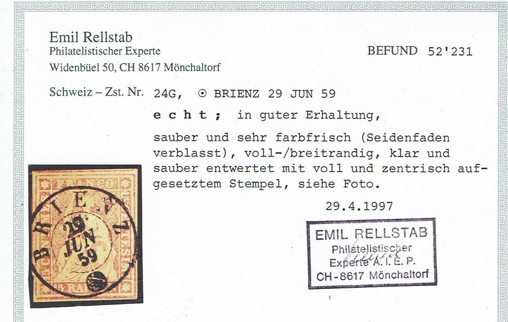 STRUBEL 15RP(24G/B4)VON BRIENZ ZWKREIS BEFUND (Gebraucht) in Rüschlikon für CHF 63 – mit ...