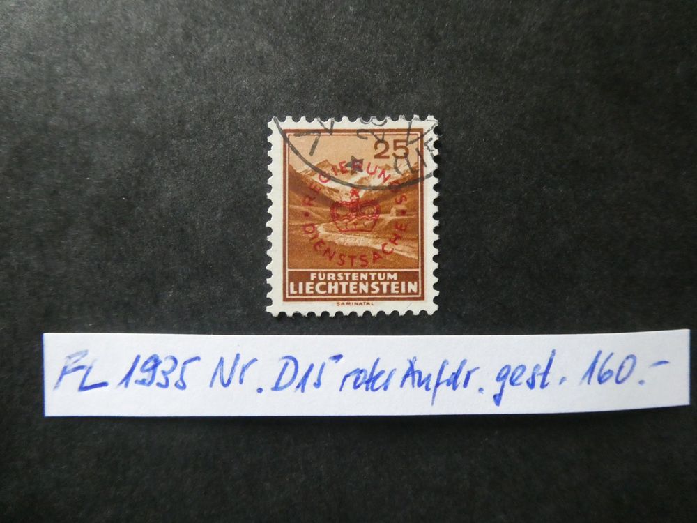 FL 1935 Nr. D15 roter Aufdruck gestempelt (Gebraucht) in Lausen für CHF 27 – mit Lieferung auf ...