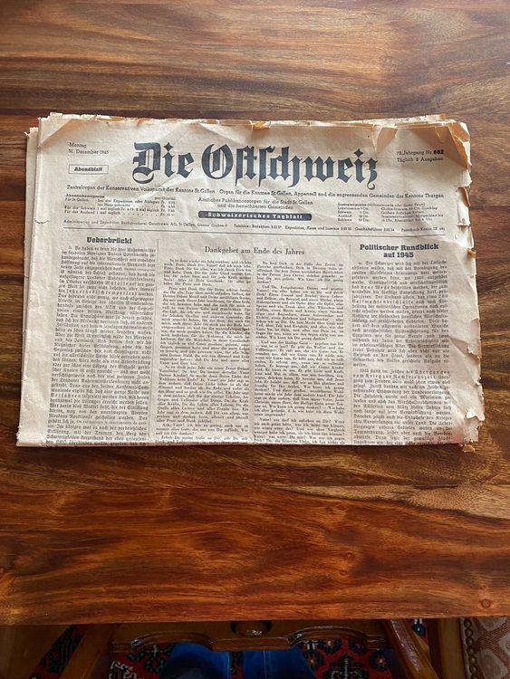 Die Ostschweiz Jahr 1945 viele Neujahrswünsche Schw.Tagblatt (Defekt ...