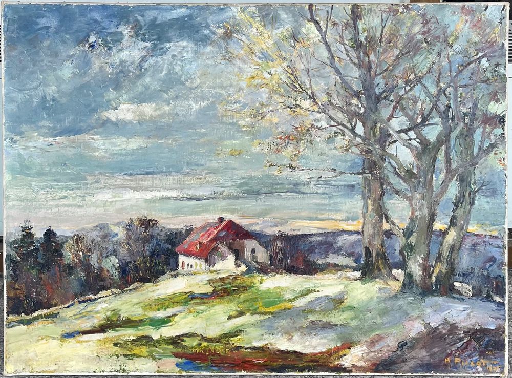 40.er Jahre Grosse Gemälde mit Haus Ansicht, Unl. Sig. (Gebraucht) in Root für CHF 19 – nur ...